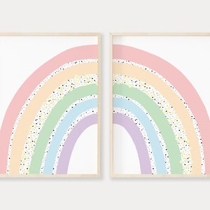 Pastel Rainbow Wall Art & Black Polka Dots Set of 2 Prints, Printable ...