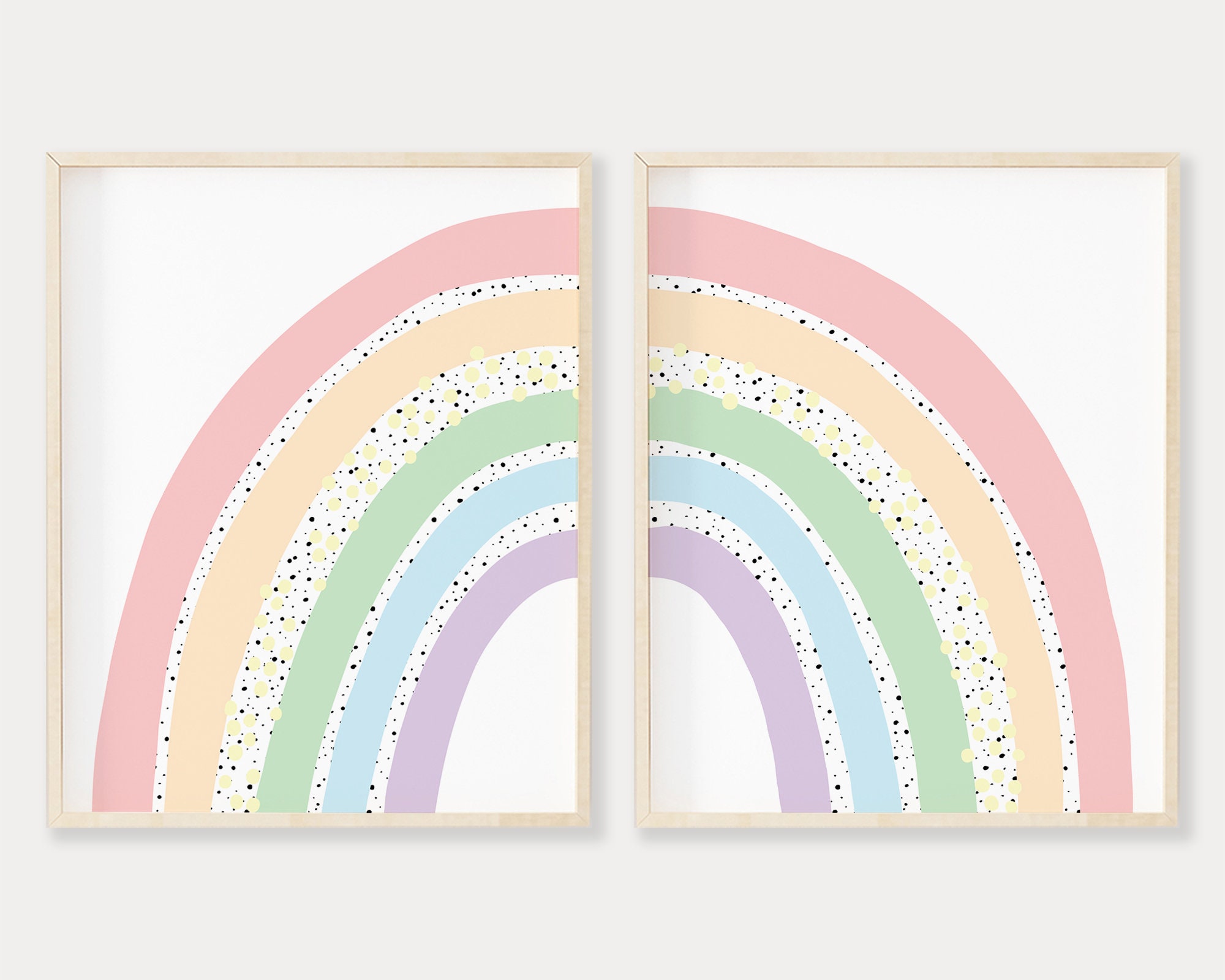 Pastel Rainbow Wall Art & Black Polka Dots Set of 2 Prints | Etsy