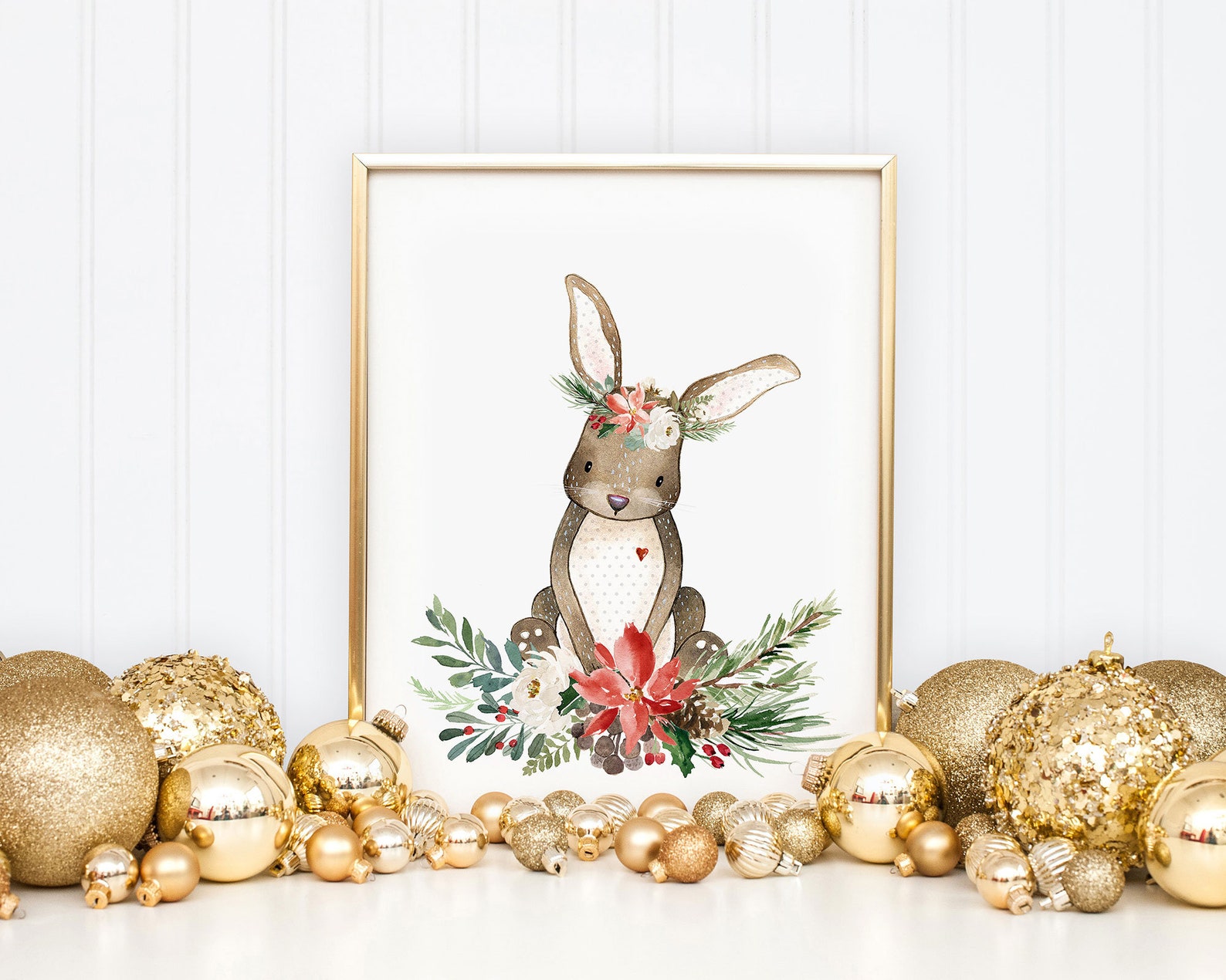 Christmas Bunny Rabbit Print Printable Wall Art Cute - Etsy
