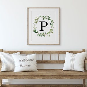 P Monogram Printable Wall Art, Letter P Initial Print, Greenery Wreath ...