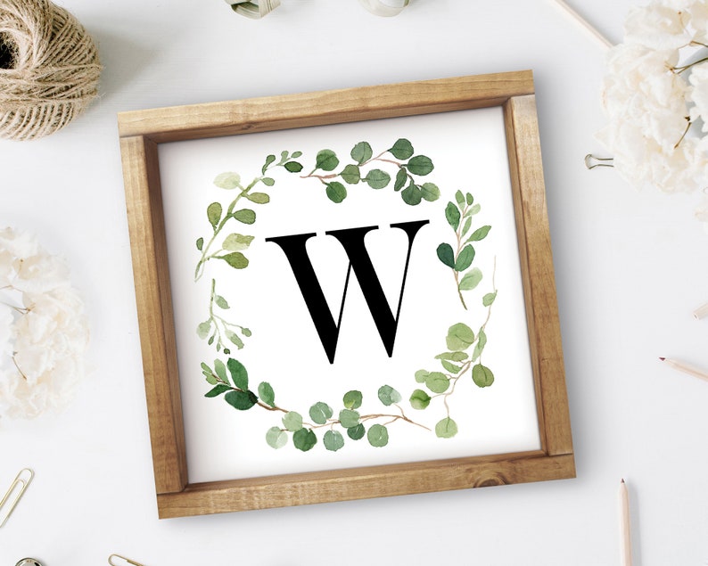 SQUARE Letter W Printable Wall Art Watercolor Greenery Letter - Etsy