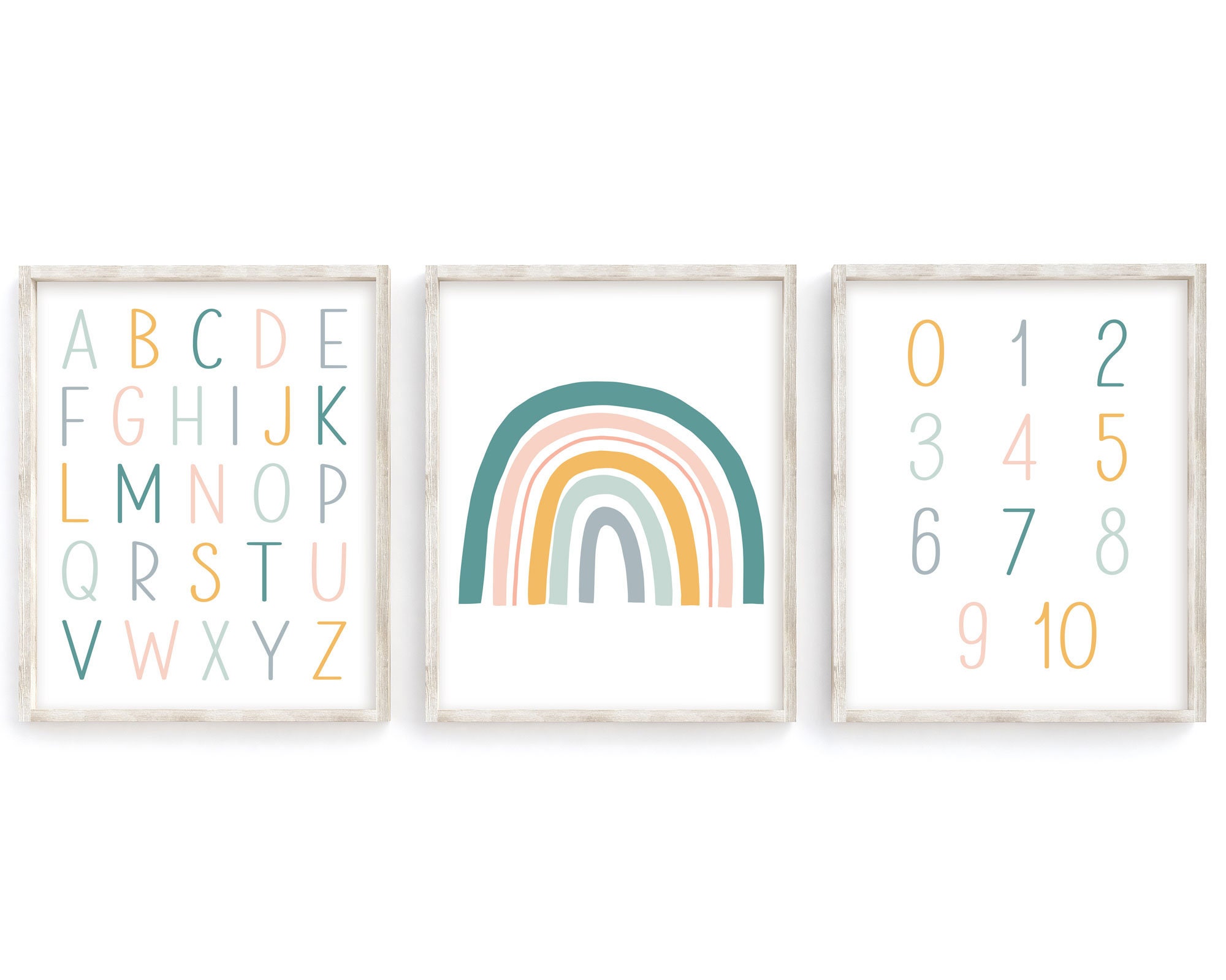 ABC 123 Pastel Rainbow Print Set Alphabet Printable Wall Art | Etsy