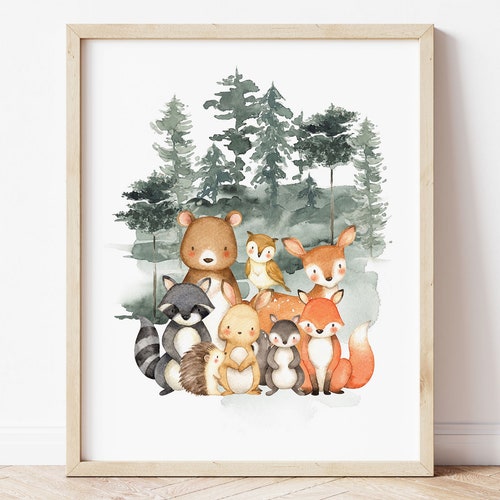 Watercolor Woodland Nursery Decor Printable Wall Art Set of 6 - Etsy