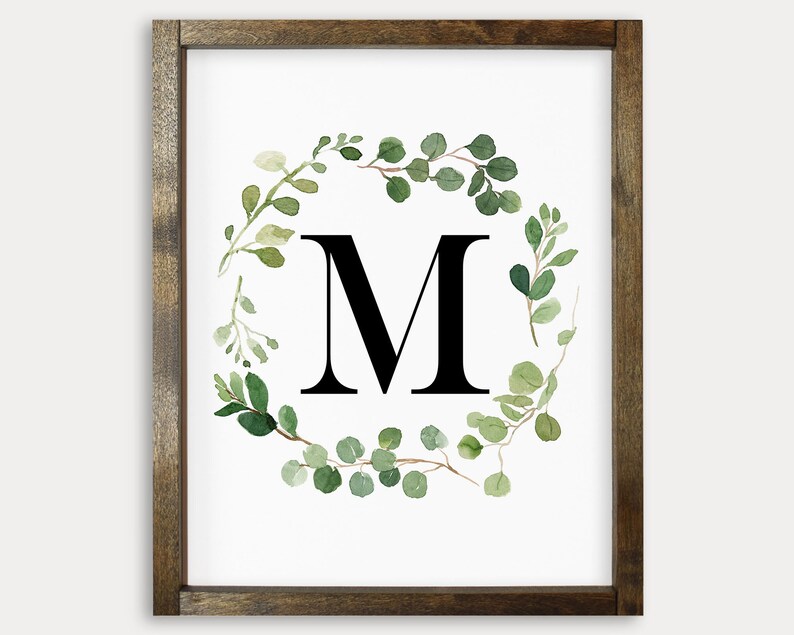 Letter M Monogram Printable Wall Art Watercolor Greenery | Etsy