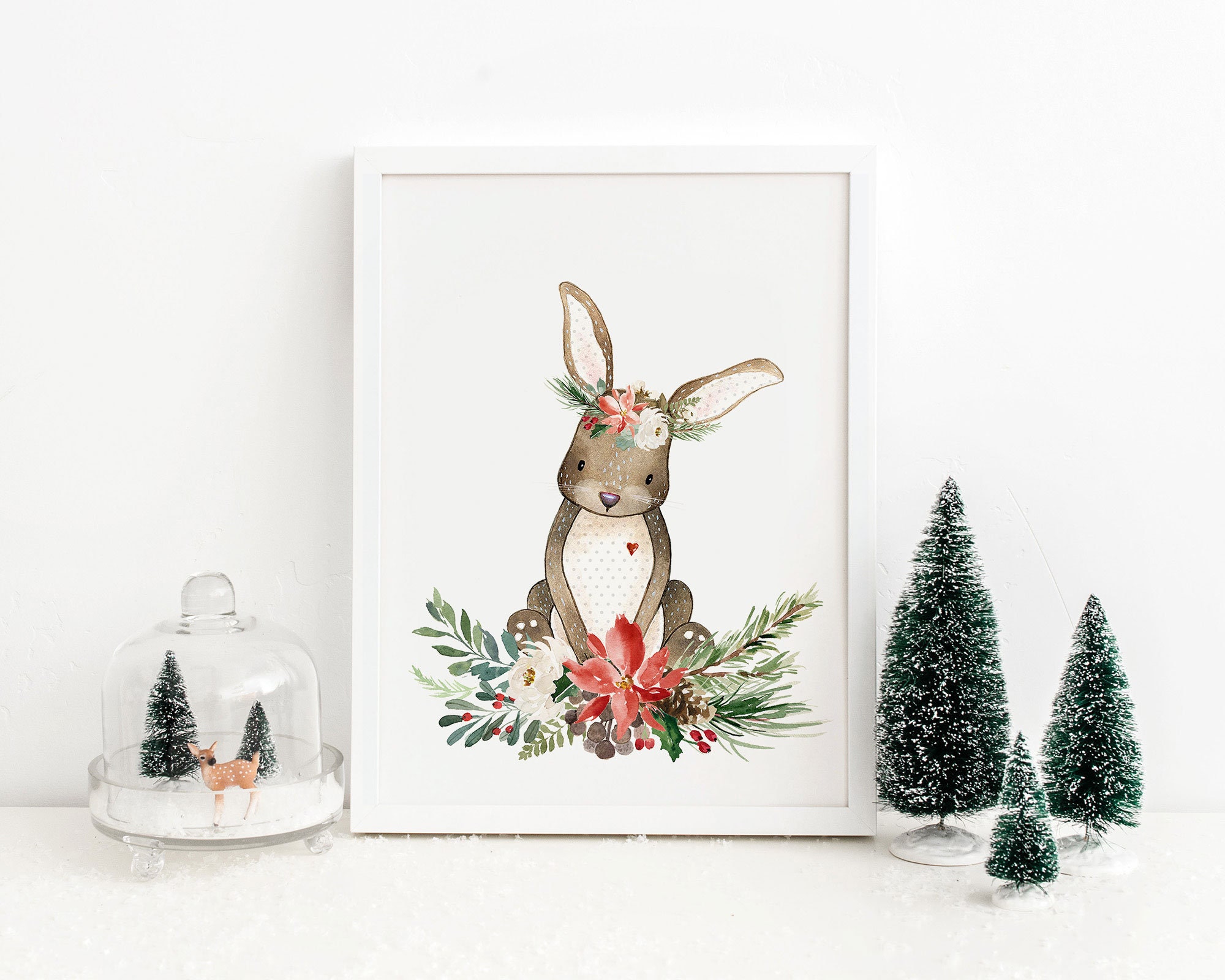 Christmas Bunny Rabbit Print Printable Wall Art Cute | Etsy