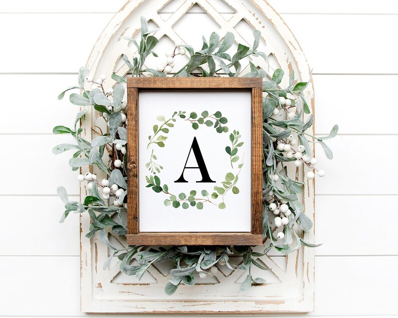 Greenery Wreath Monogram Printable Wall Art Letter A Print | Etsy