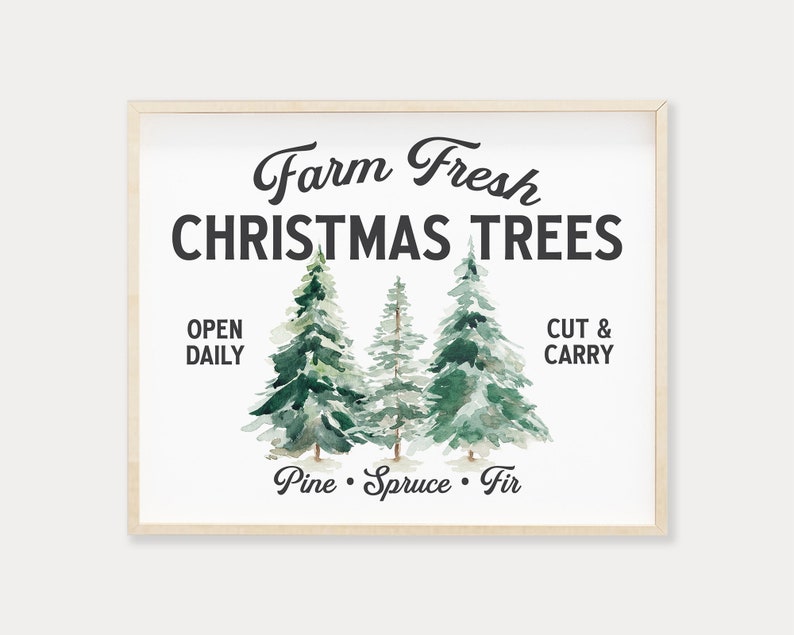 Watercolor Christmas Tree Farm Sign, Farm Fresh Printable Wall Art ...