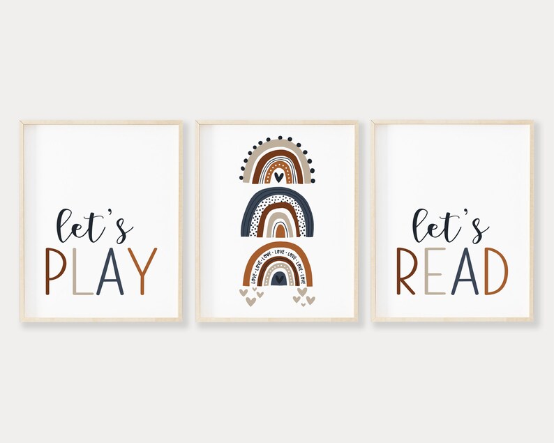 Navy Blue Lets Play Lets Read Rainbow Printable Wall Art Set | Etsy