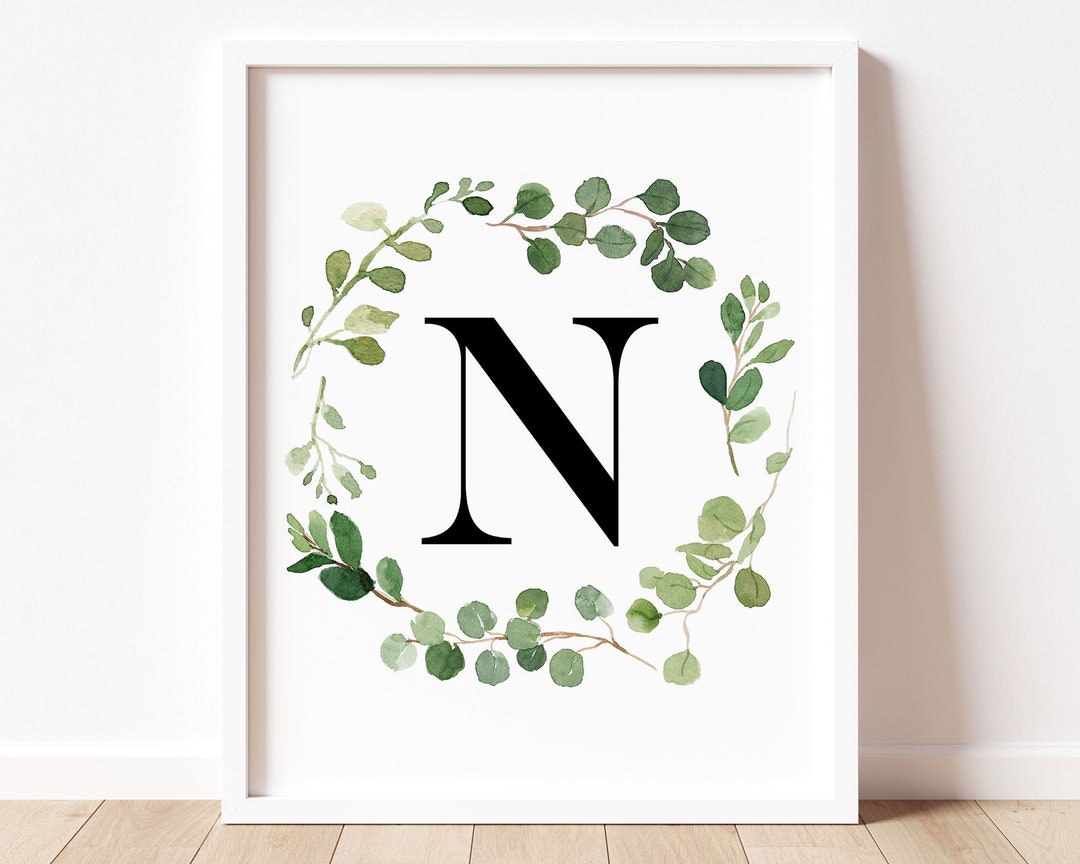 Letter N Monogram Printable Wall Art Watercolor Nursery - Etsy