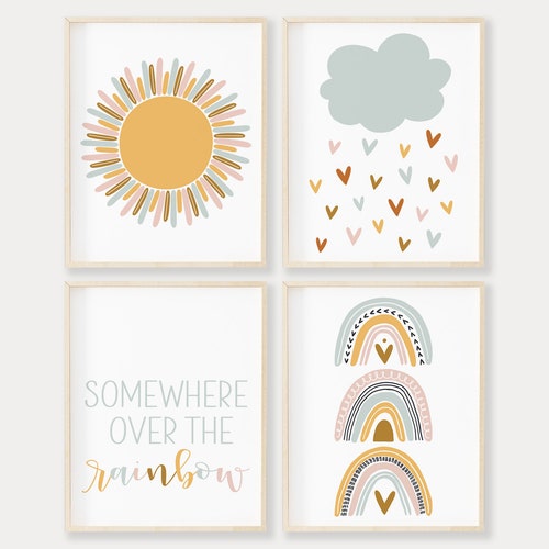 Neutral Cloud and Rain Poster Boho Nursery Decor PRINTABLE - Etsy