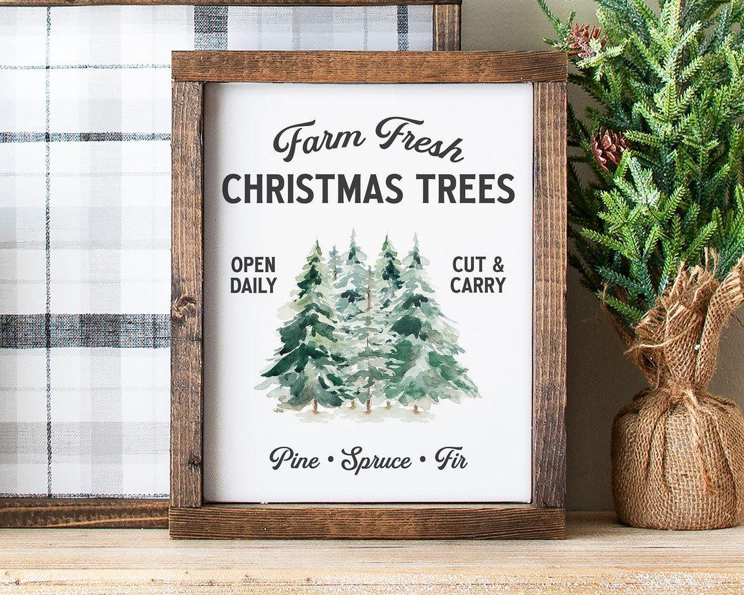 Watercolor Christmas Tree Farm Sign, Farm Fresh Printable Wall Art ...