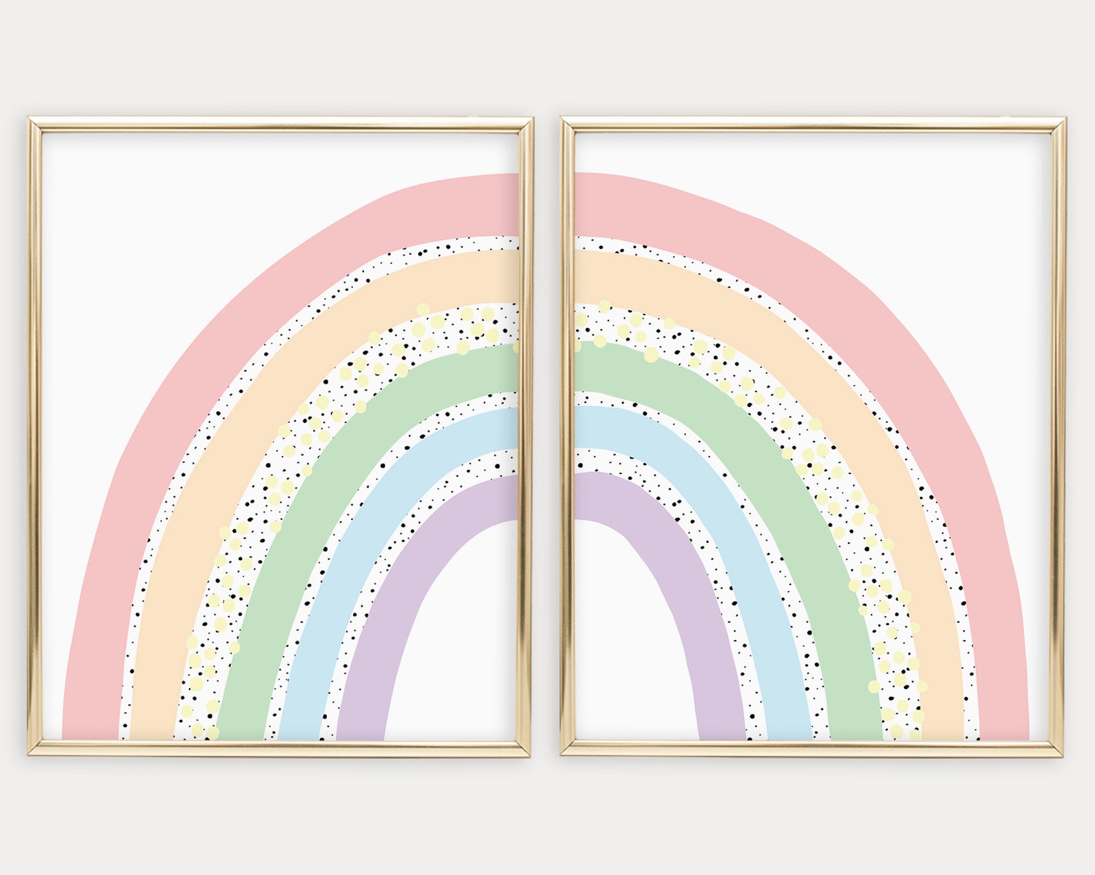 Pastel Rainbow Wall Art & Black Polka Dots Set of 2 Prints | Etsy