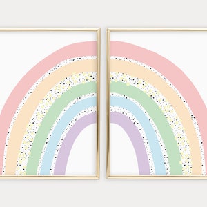 Pastel Rainbow Wall Art & Black Polka Dots Set of 2 Prints, Printable ...