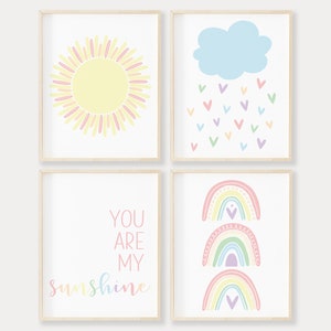 Pastel Rainbow You Are My Sunshine Printable Wall Art, Sun Print, Cloud ...