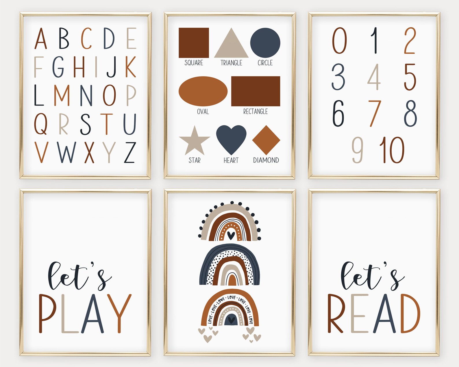 Navy Blue Educational Posters Printable Wall Art Set of 6 | Etsy