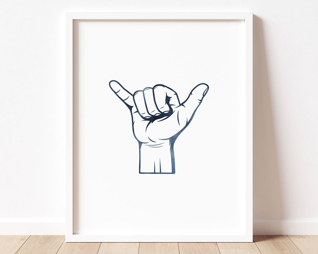 Watercolor Shaka Sign Printable Wall Art, Kids Hang Loose Hand, Boy ...