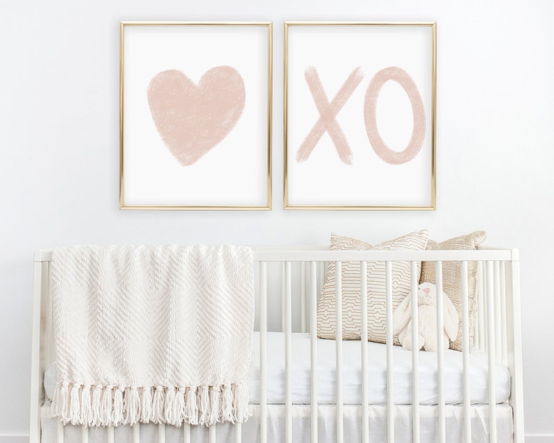 Pink Heart and XO Printable Wall Art Set of 2 Blush Pink Wall - Etsy