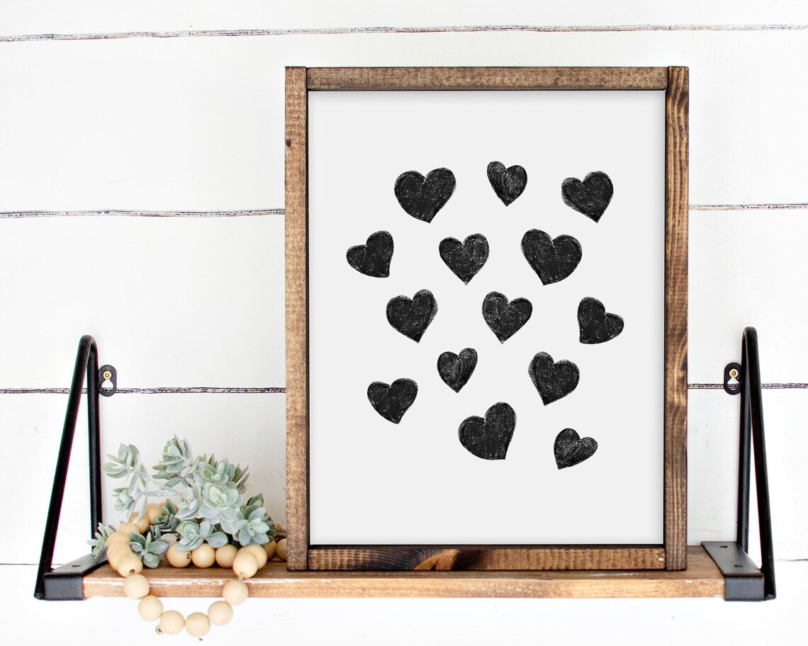 Black and White Hearts Printable Wall Art Monochrome Heart | Etsy