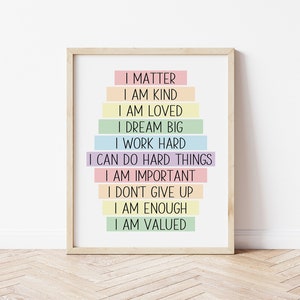 Daily Affirmations Pastel Rainbow Wall Art & Black Polka Dots Set of 3 ...