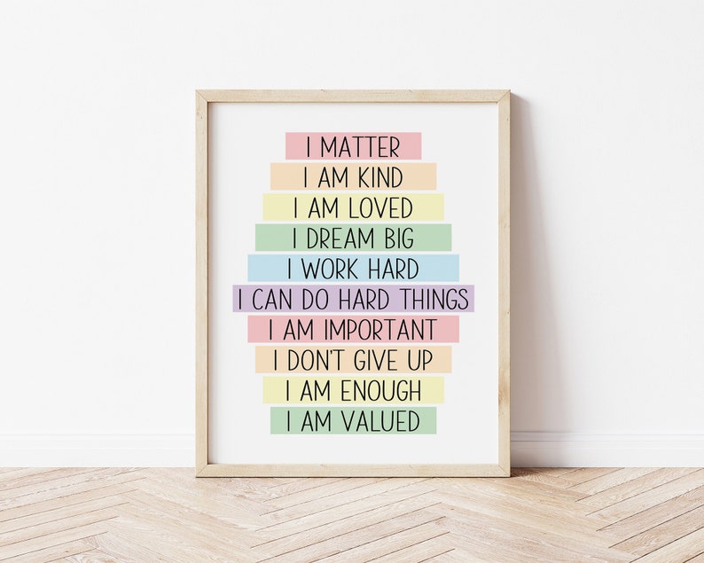 Daily Affirmations Pastel Rainbow Wall Art & Black Polka Dots | Etsy