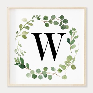 SQUARE Letter W Printable Wall Art Watercolor Greenery Letter - Etsy