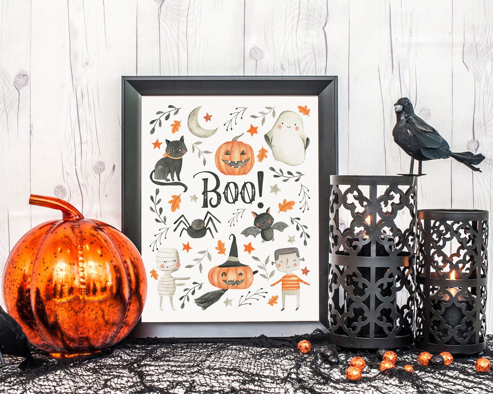Boo Print Watercolor Halloween Printable Wall Art - Etsy