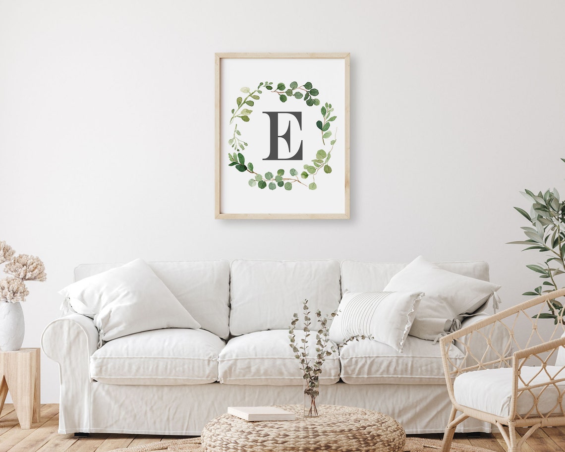 Gray Letter E Monogram Printable Wall Art Watercolor Monogram - Etsy