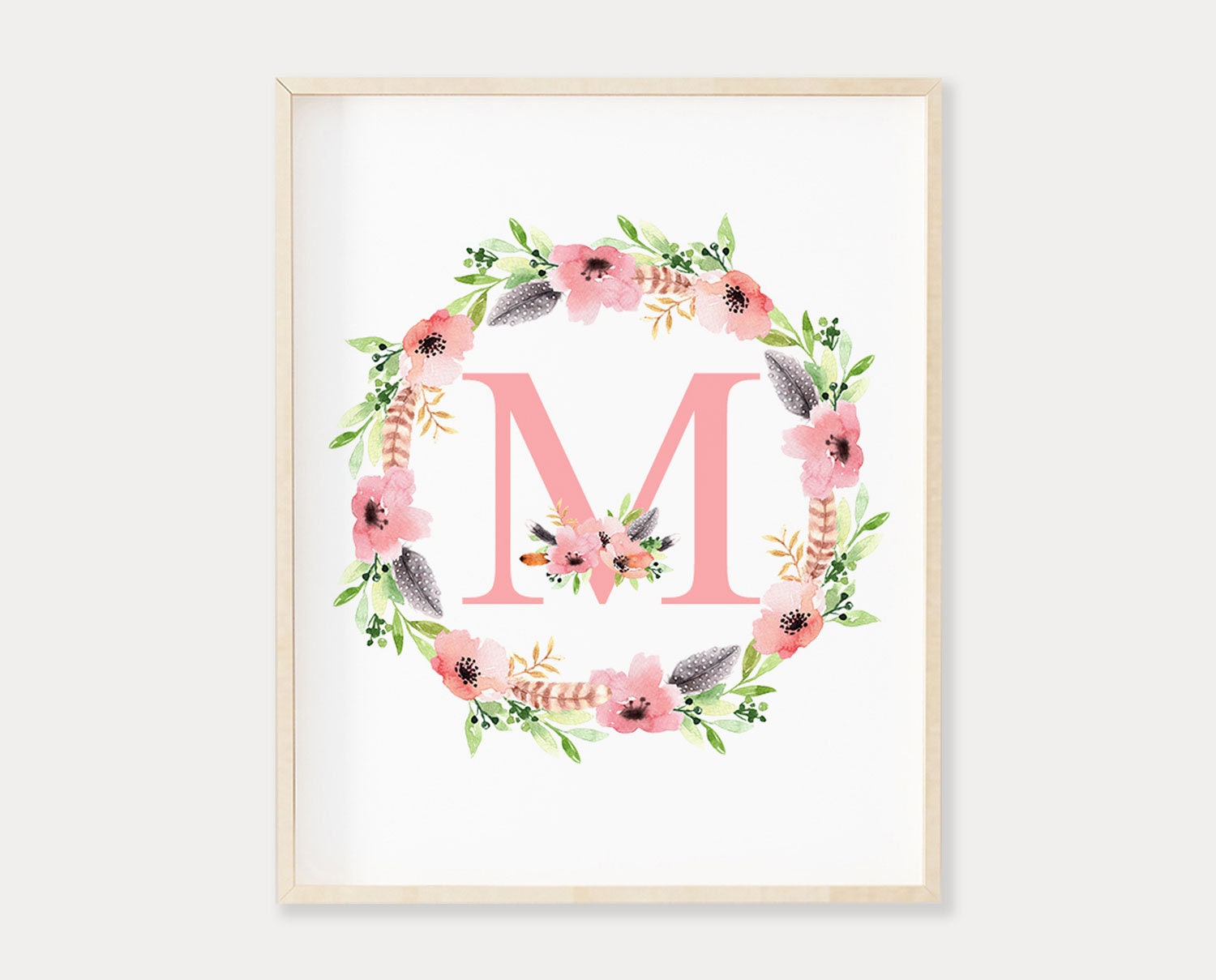 Watercolor Floral Letter M Wall Decor Flower Monogram | Etsy