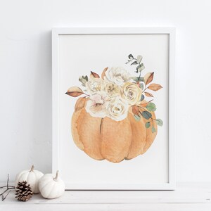 Watercolor Fall Floral Print Set of 6, Pumpkin Printable Wall Art ...