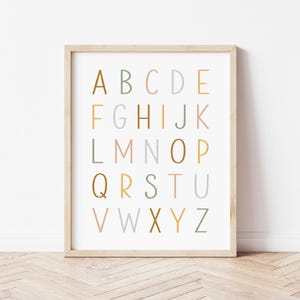 ABC 123 Sage Green Rainbow Printable Wall Art Set of 3, Alphabet Chart ...