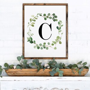 Letter C Monogram Wall Print, Printable Wall Art, Watercolor Greenery ...