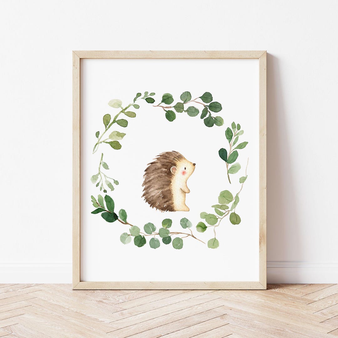 Watercolor Hedgehog Printable Art, Greenery Wreath Eucalyptus Print ...