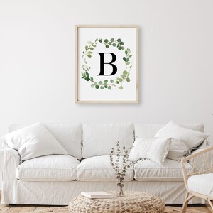 Letter B Monogram Wall Decor, Printable Wall Art, Watercolor Greenery ...