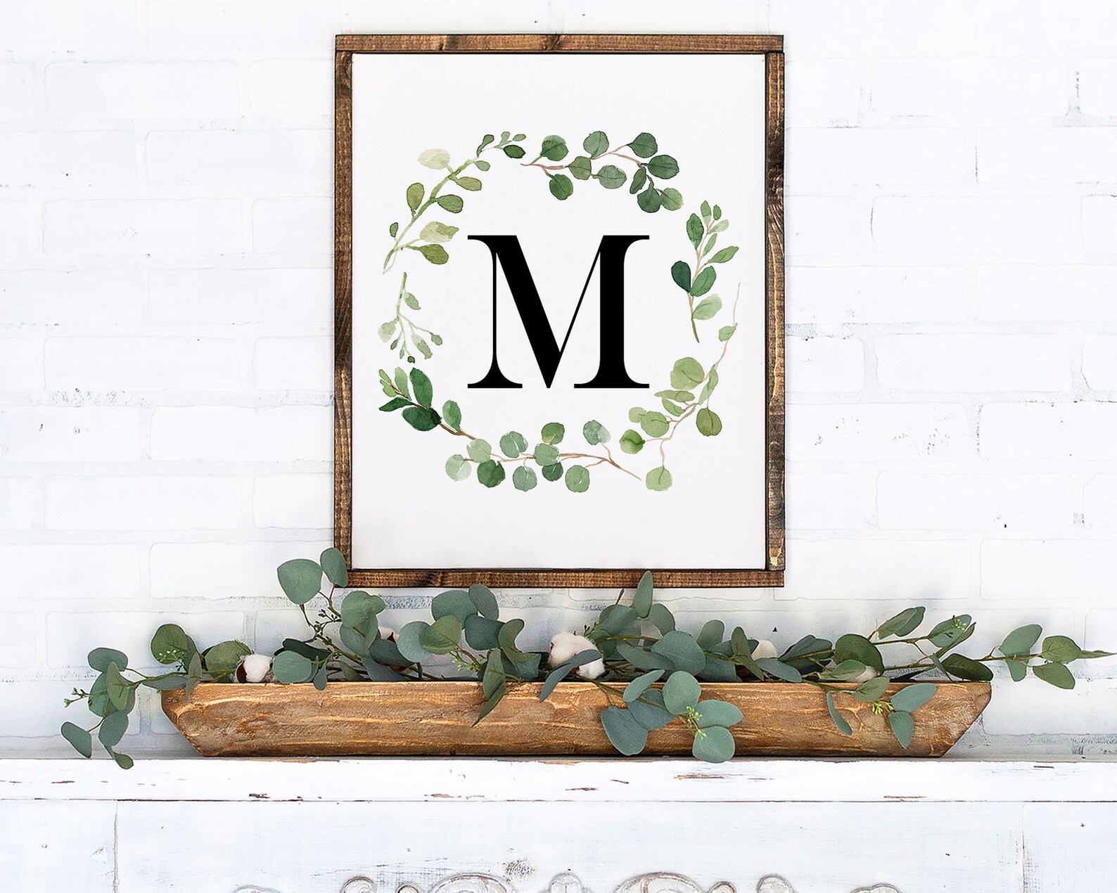 Letter M Monogram Printable Wall Art Watercolor Greenery - Etsy
