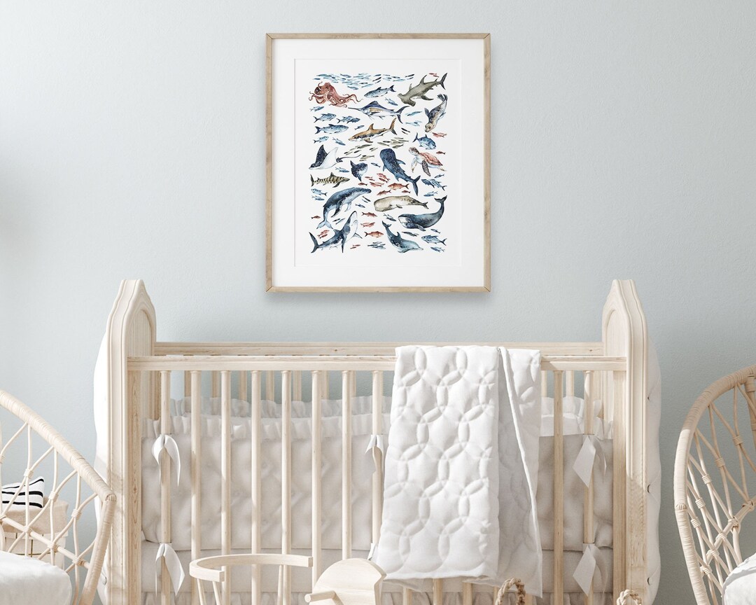 Watercolor Ocean Life Printable Wall Art, Sea Life Art, Nautical ...