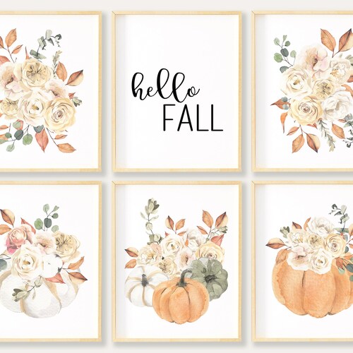 Watercolor Floral Pumpkins Printable Wall Art Set of 3 Fall - Etsy