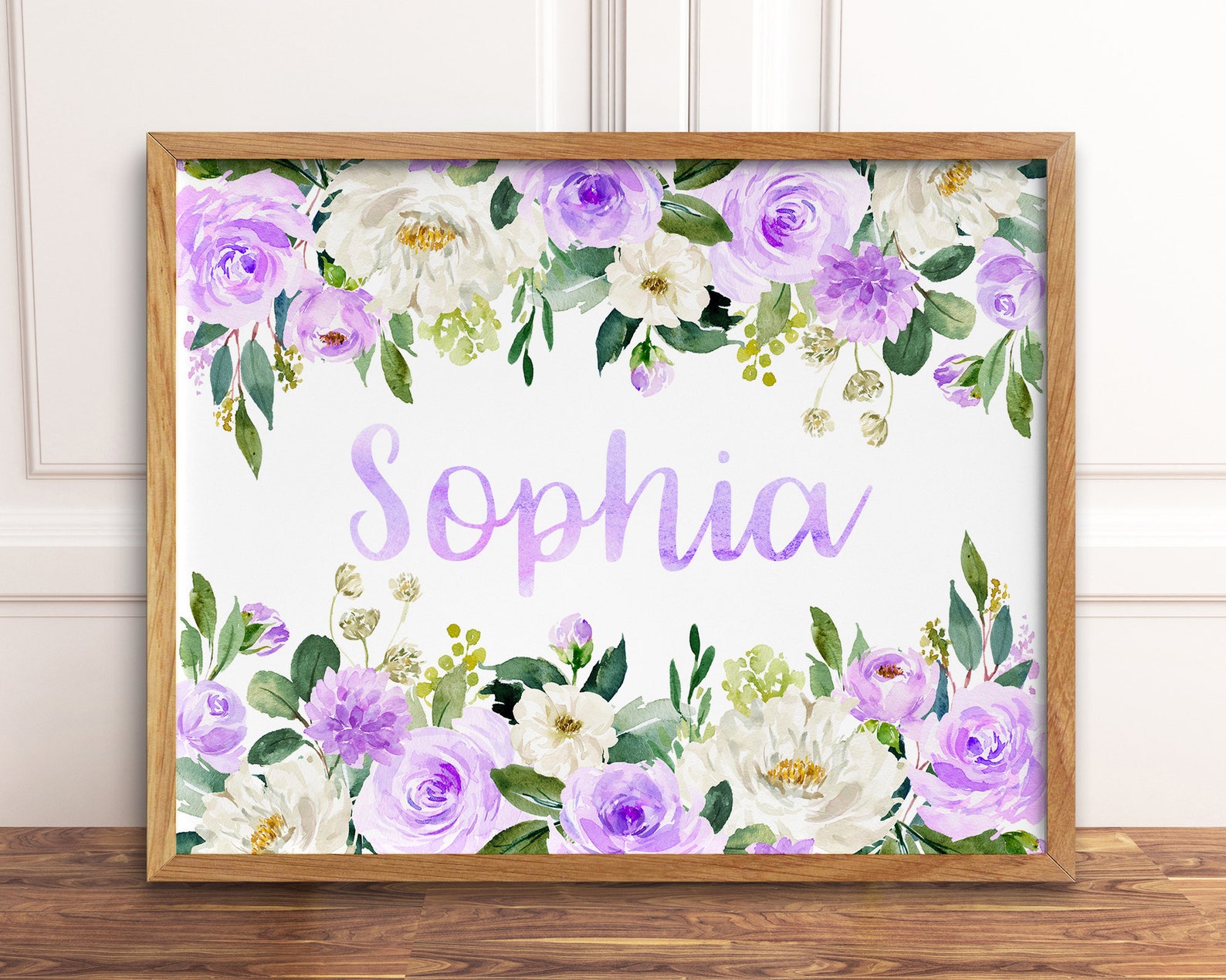Personalized Girls Name Printable Wall Art Watercolor Flowers | Etsy