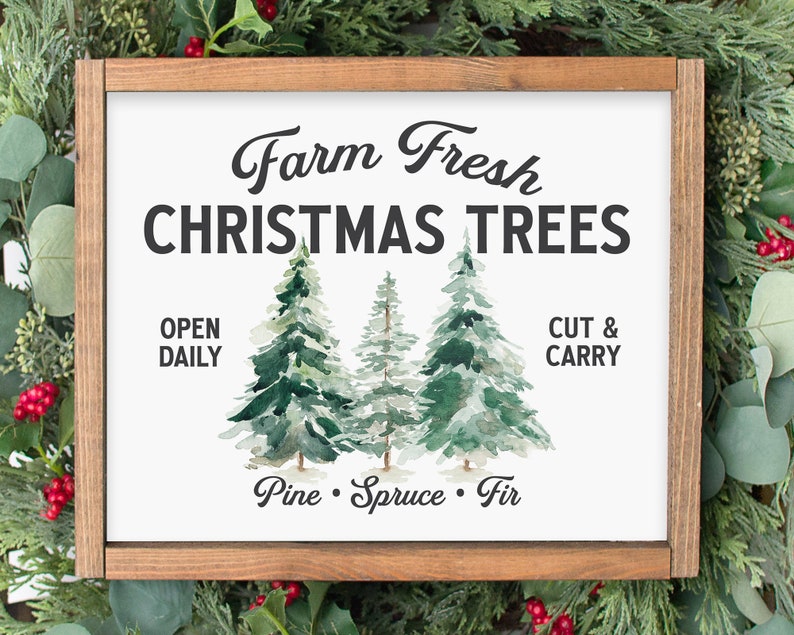 Watercolor Christmas Tree Farm Sign Farm Fresh Printable Wall - Etsy