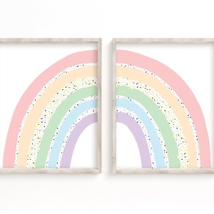 Pastel Rainbow Wall Art & Black Polka Dots Set of 2 Prints, Printable ...