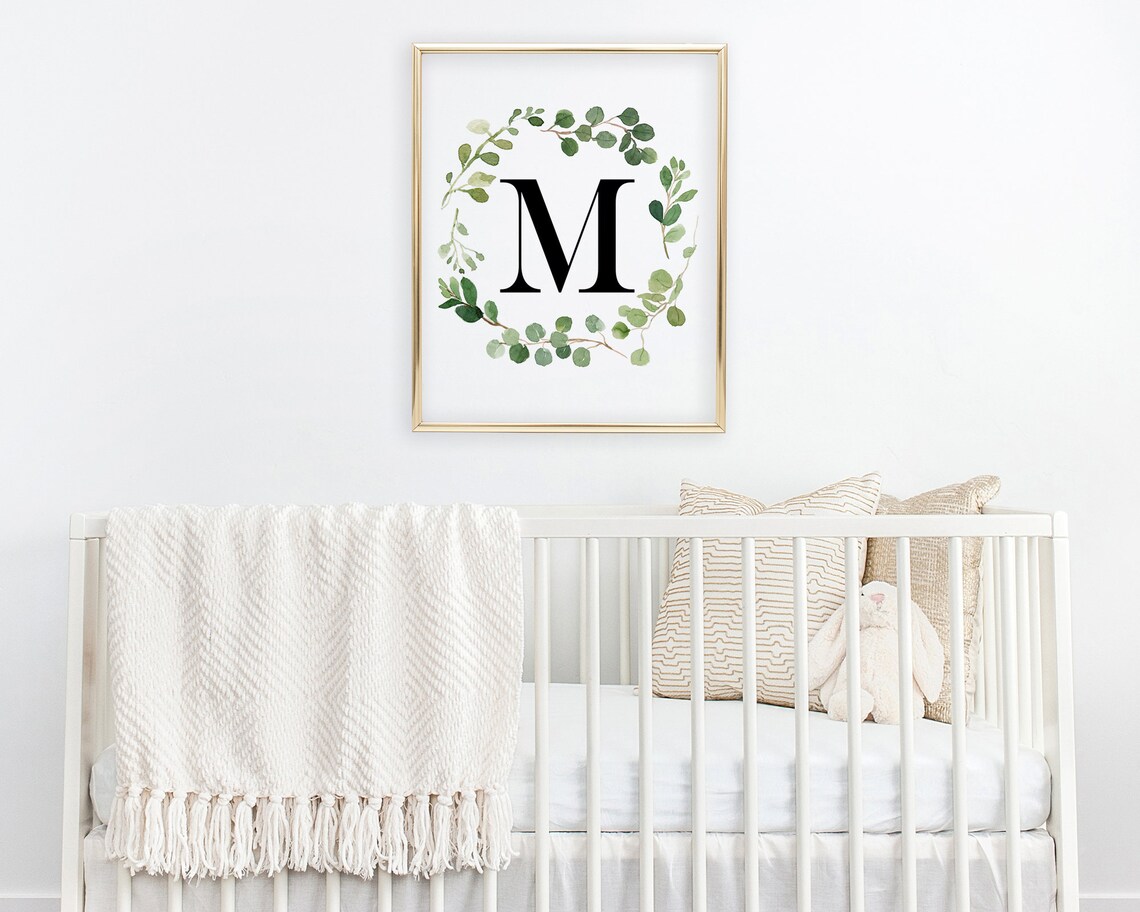 Letter M Monogram Printable Wall Art Watercolor Greenery | Etsy