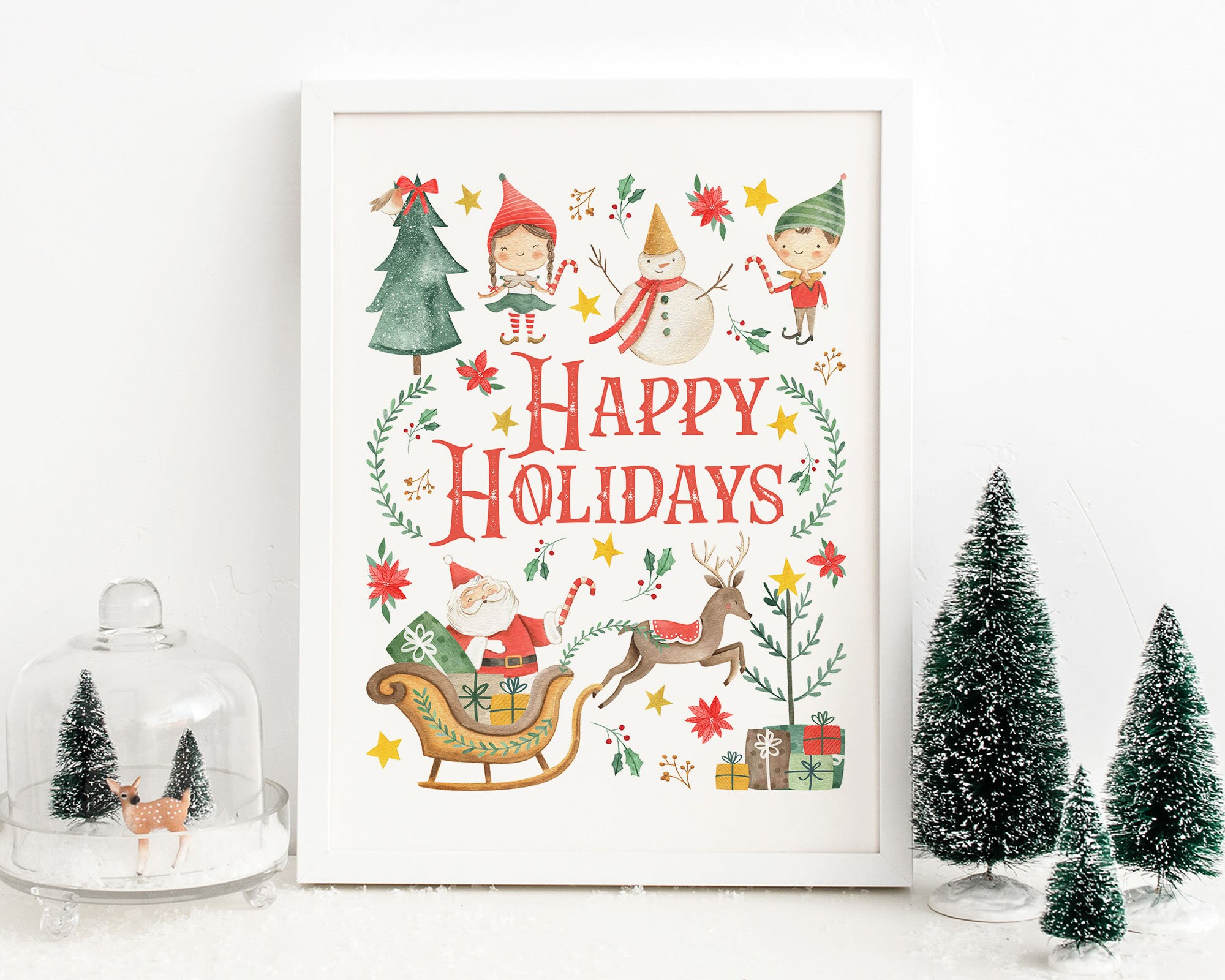 Happy Holidays Print Xmas Printable Wall Art Cute Kids | Etsy