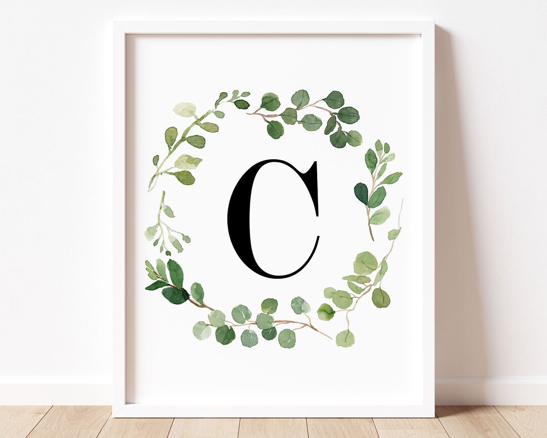 Letter C Monogram Wall Print, Printable Wall Art, Watercolor Greenery ...