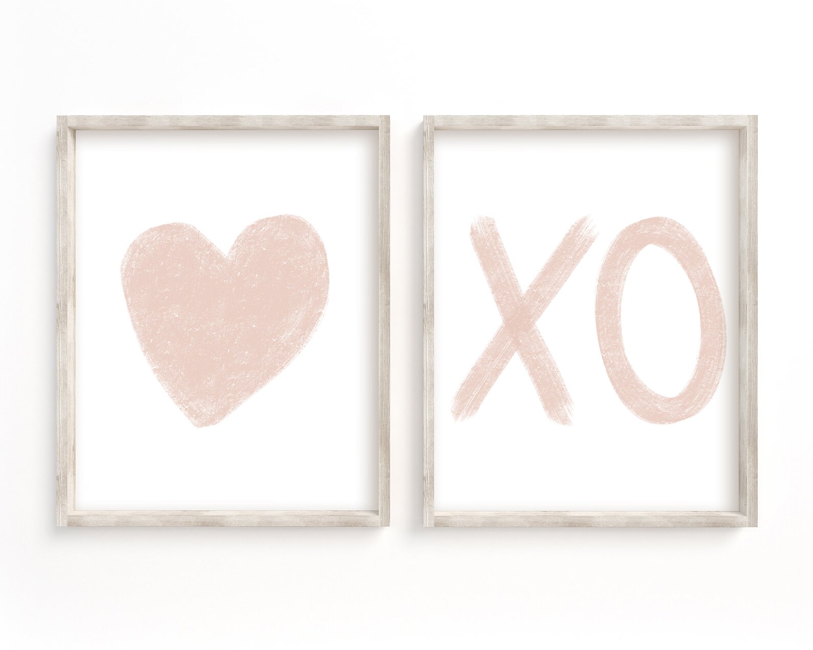 Pink Heart and XO Printable Wall Art Set of 2 Blush Pink Wall - Etsy