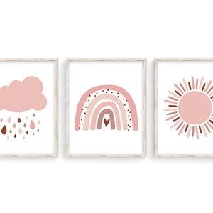 Pink Rainbow Wall Art, Printable Wall Art Set of 3, Neutral Boho ...