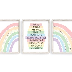 Daily Affirmations Pastel Rainbow Wall Art & Tiny Black Polka Dots 3 ...