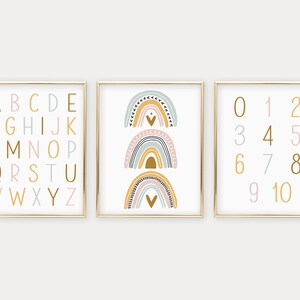 ABC 123 Rainbow Printable Wall Art 3 Piece Pastel Nursery - Etsy