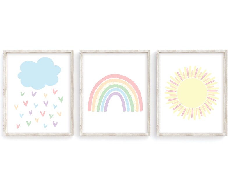 Faded Pastel Rainbow Printable Wall Art Sun Print Cloud - Etsy