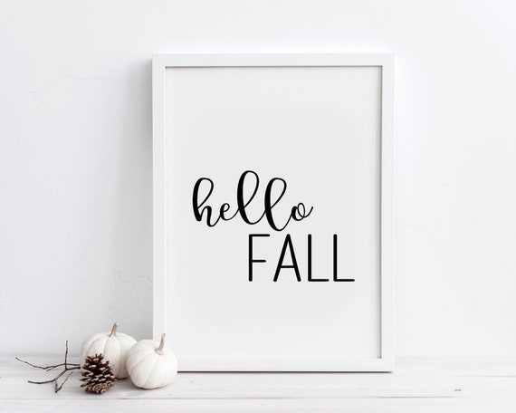 Hello Fall Sign Fall Printable Wall Art Black and White Fall | Etsy