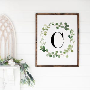 Letter C Monogram Wall Print, Printable Wall Art, Watercolor Greenery ...