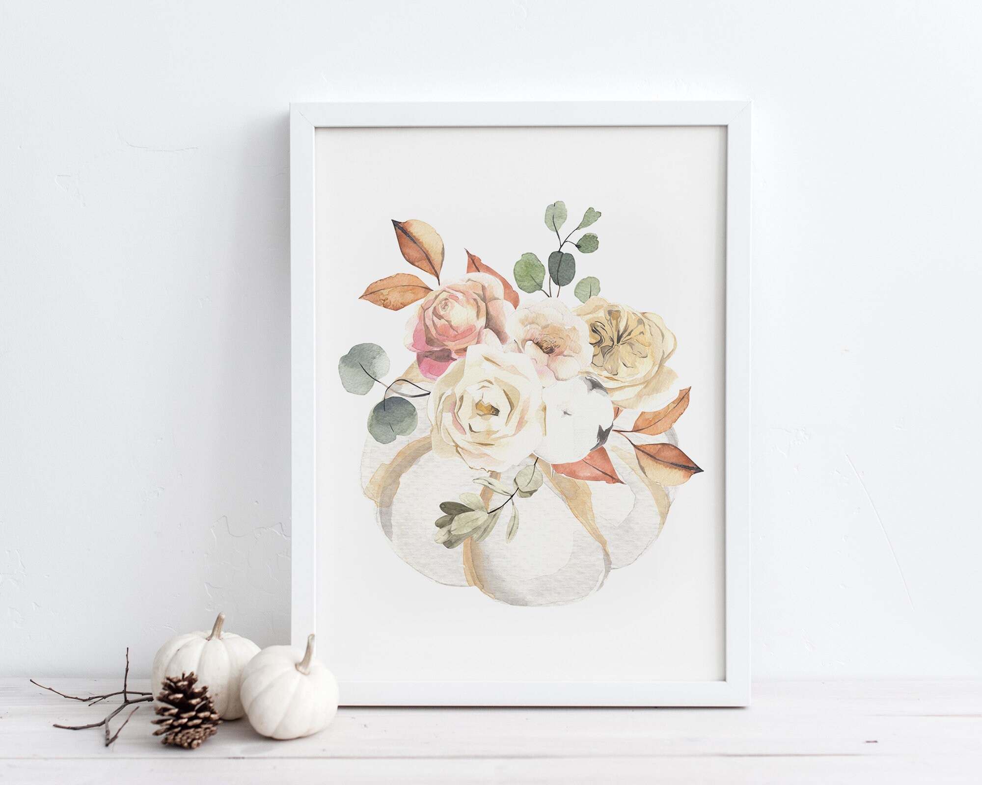 Watercolor Fall Floral Print Set of 6 Pumpkin Printable Wall | Etsy